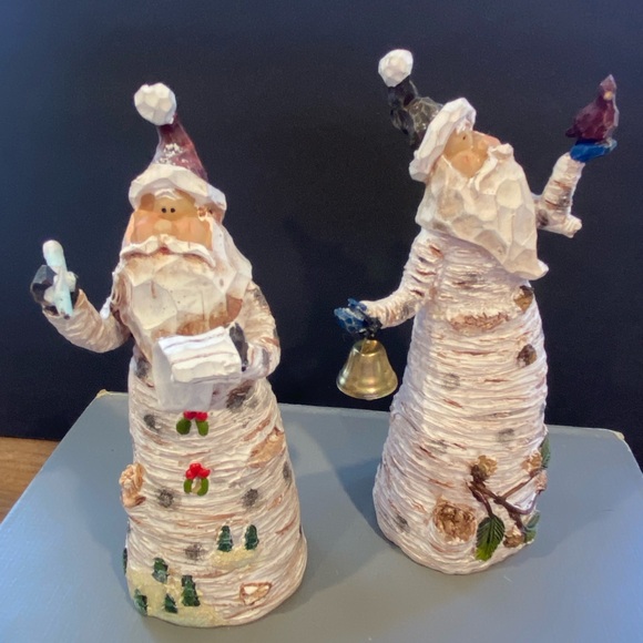 Holiday | Rustic Birchbark Santa Figurine Pair Folk Art Style Holiday ...